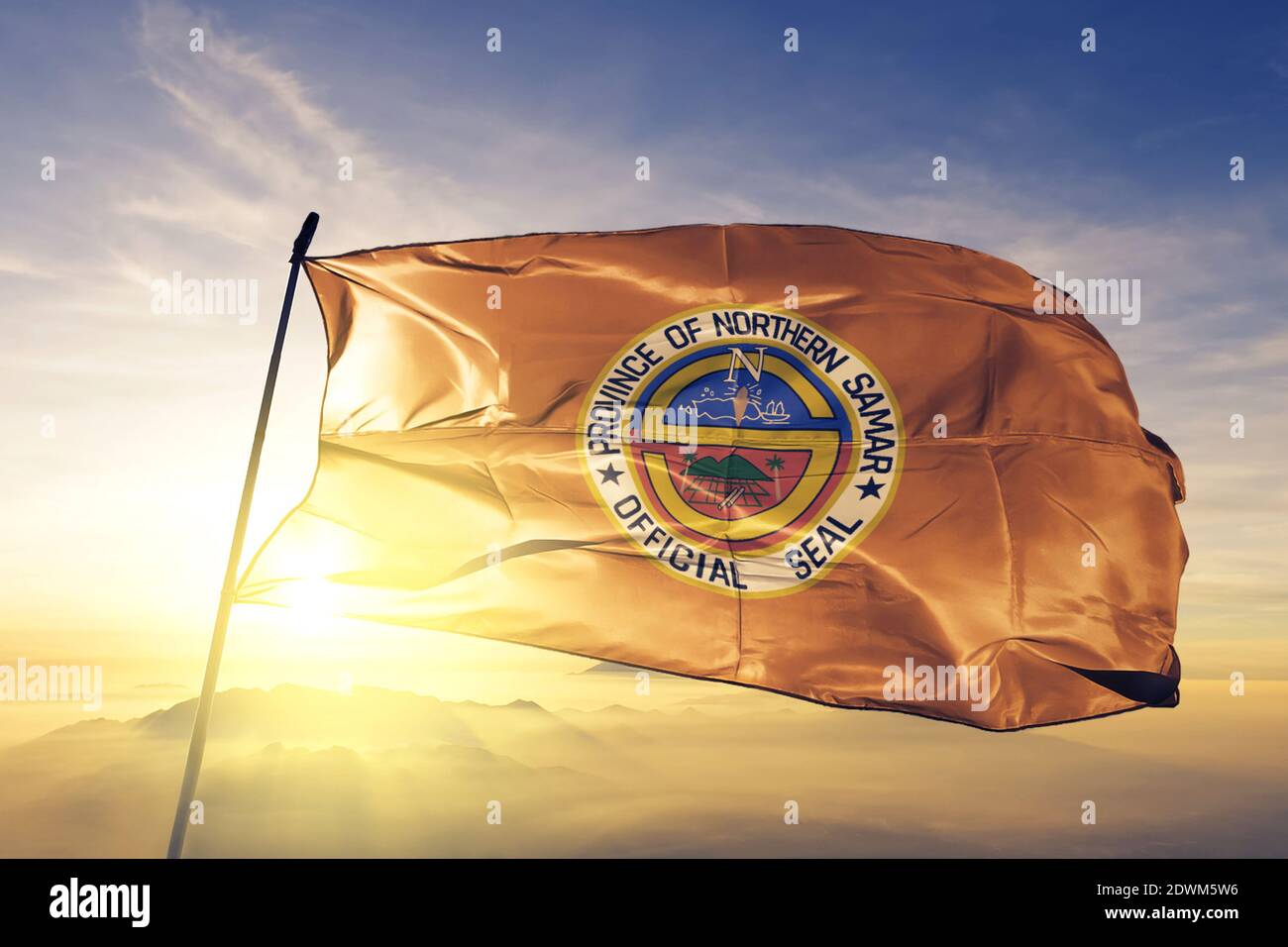 Northern Samar province of Philippines flag waving on the top sunrise ...