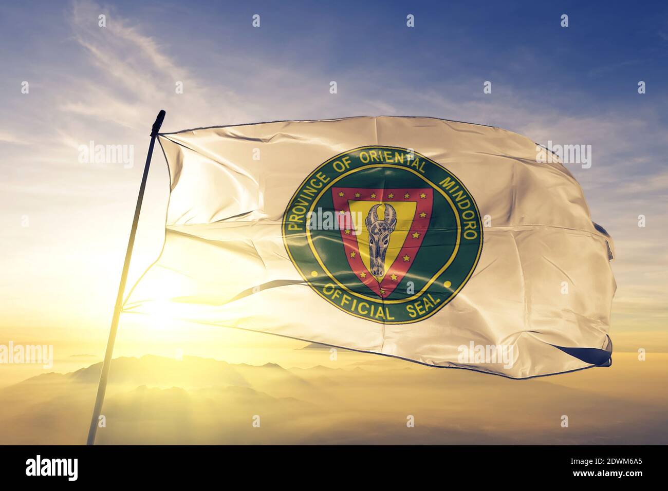 Oriental Mindoro province of Philippines flag waving on the top sunrise ...