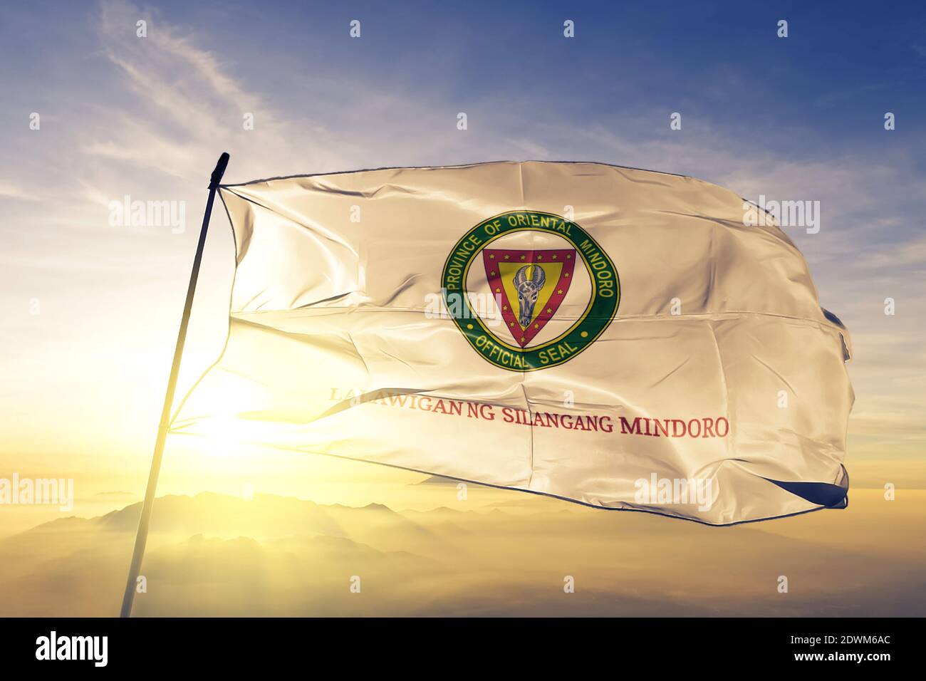 Oriental Mindoro province of Philippines flag waving on the top sunrise ...