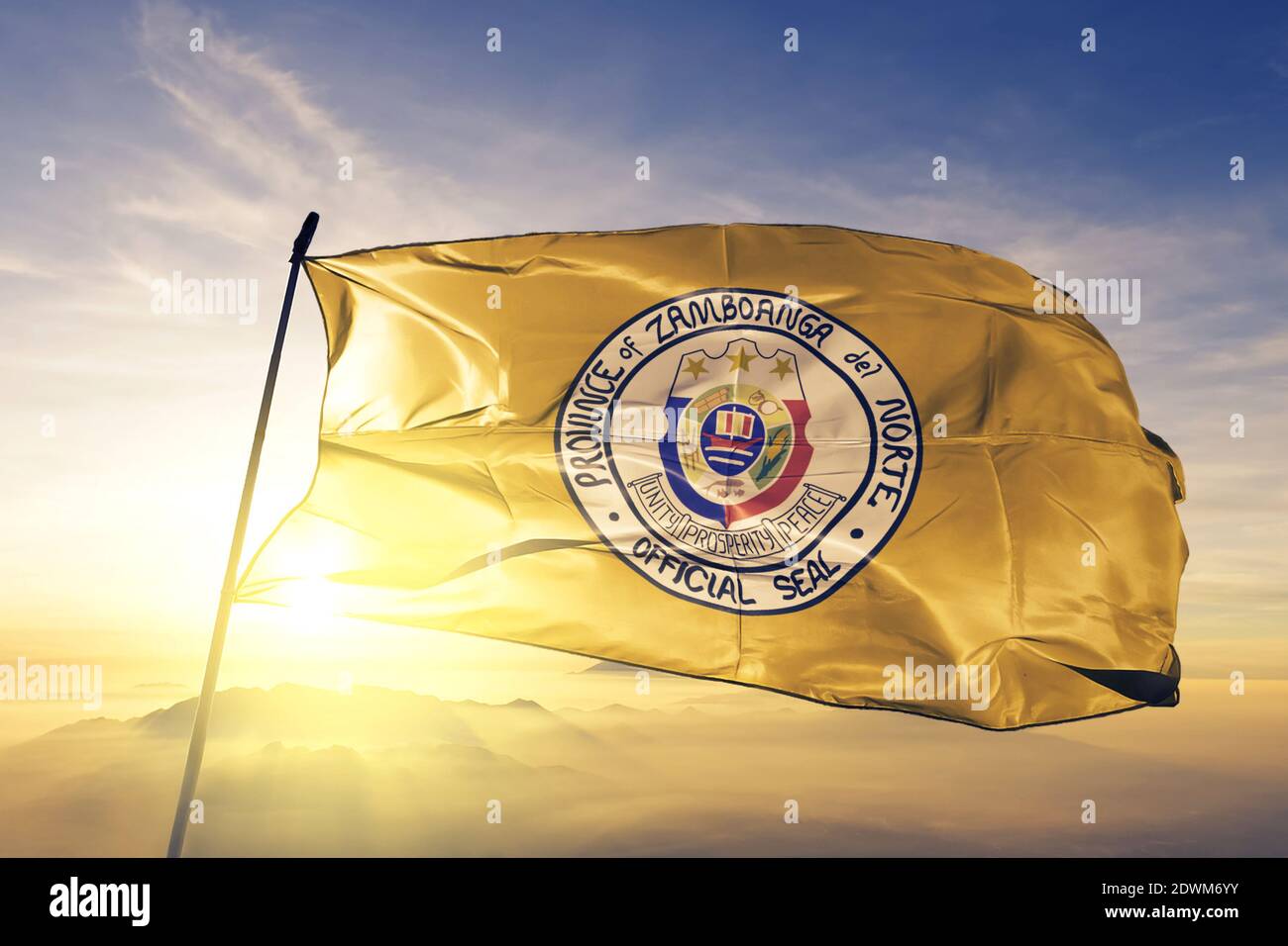 Zamboanga del Norte province of Philippines flag sunrise mist fog Stock ...