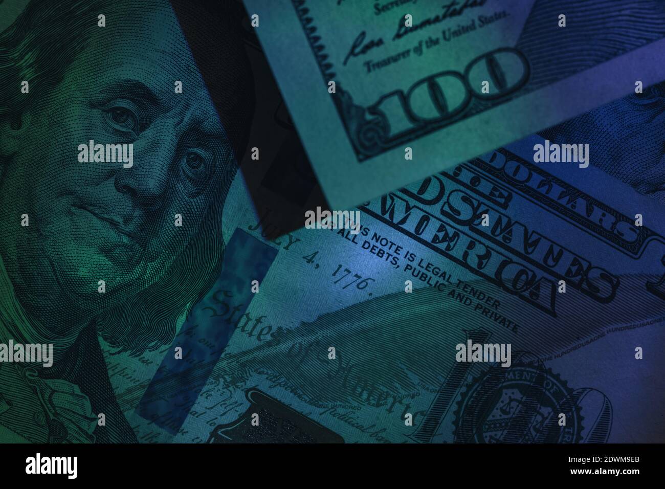 Beautiful Dollars on a table night background. American, US Dollars ...