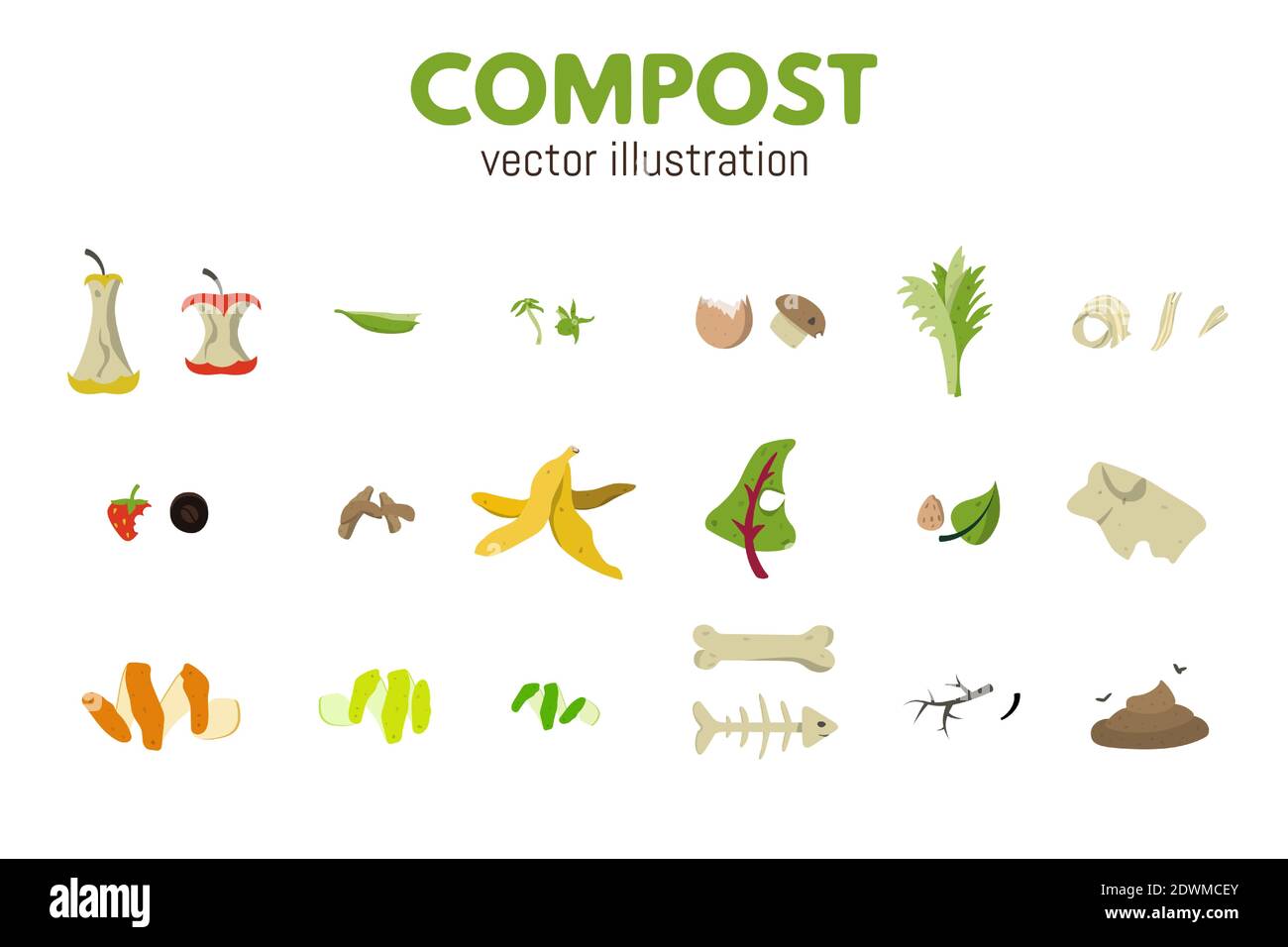 Organic recycle compost set. Food waste vector illustration Stock ...