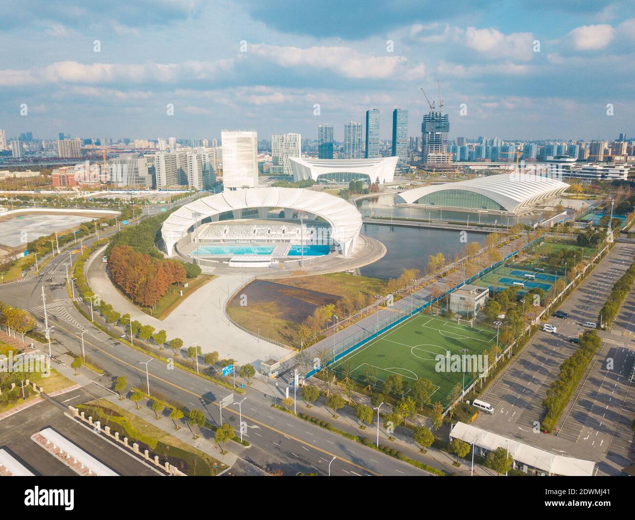 Aerial view of the oriental sports center in Shanghai, China Stock ...