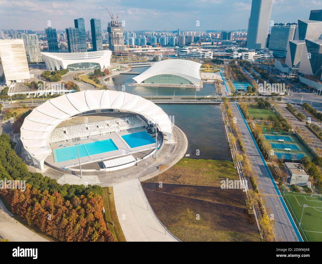 Aerial view of the oriental sports center in Shanghai, China Stock ...