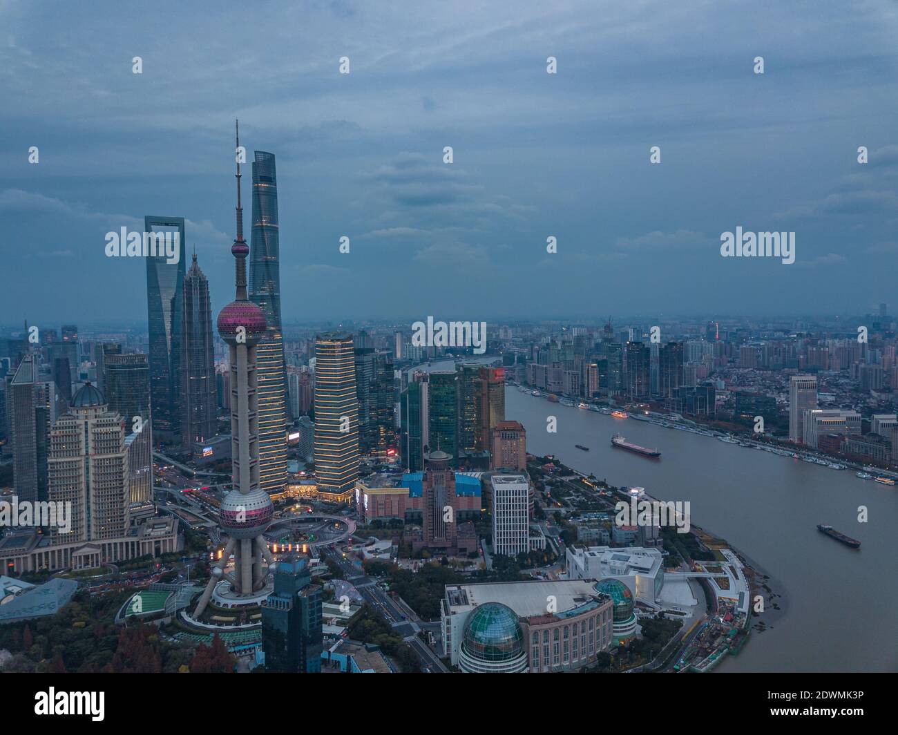 Aerial view of Lujiazui, the financial district in Shanghai, China, on ...