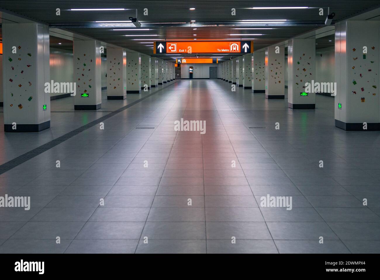 Underground pedestrian pathway to metro station in Shanghai, China ...