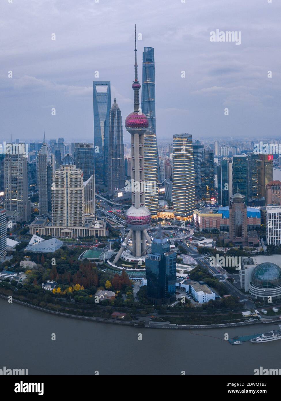 Aerial view of Lujiazui, the financial district in Shanghai, China, on ...