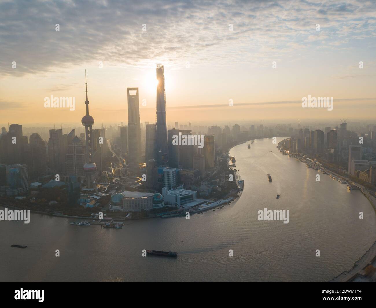 Aerial view of the panorama of Lujiazui, the financial district in ...