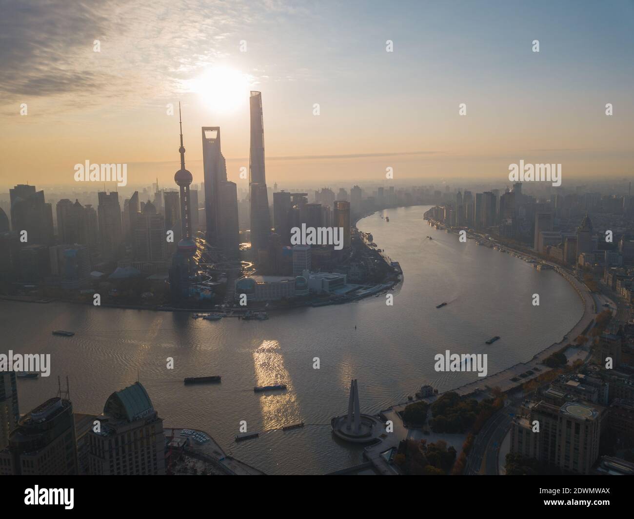 Aerial view of the panorama of Lujiazui, the financial district in ...