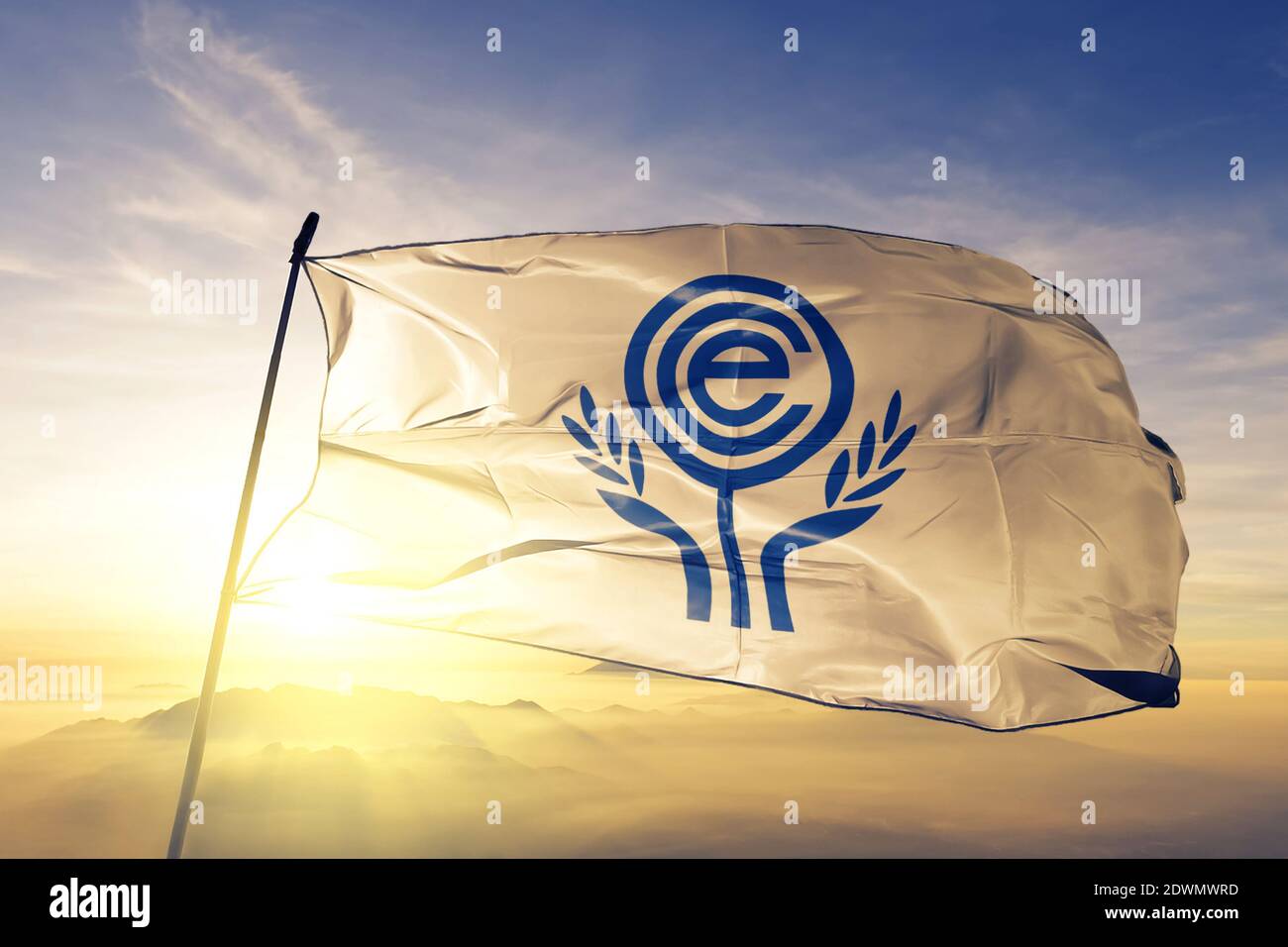 Economic Cooperation Organization ECO flag waving on the top Stock ...