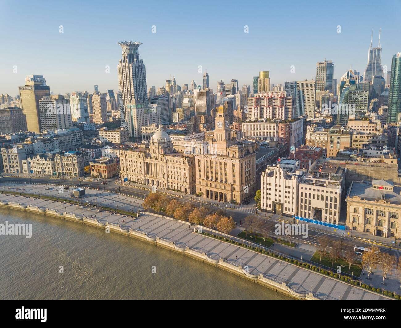 Aerial view of the Shanghai's bund at sunrise Stock Photo - Alamy