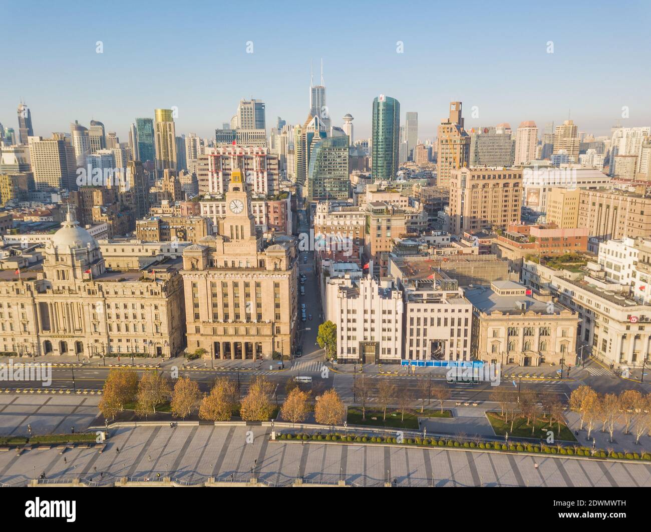 Aerial view of the Shanghai's bund at sunrise Stock Photo - Alamy
