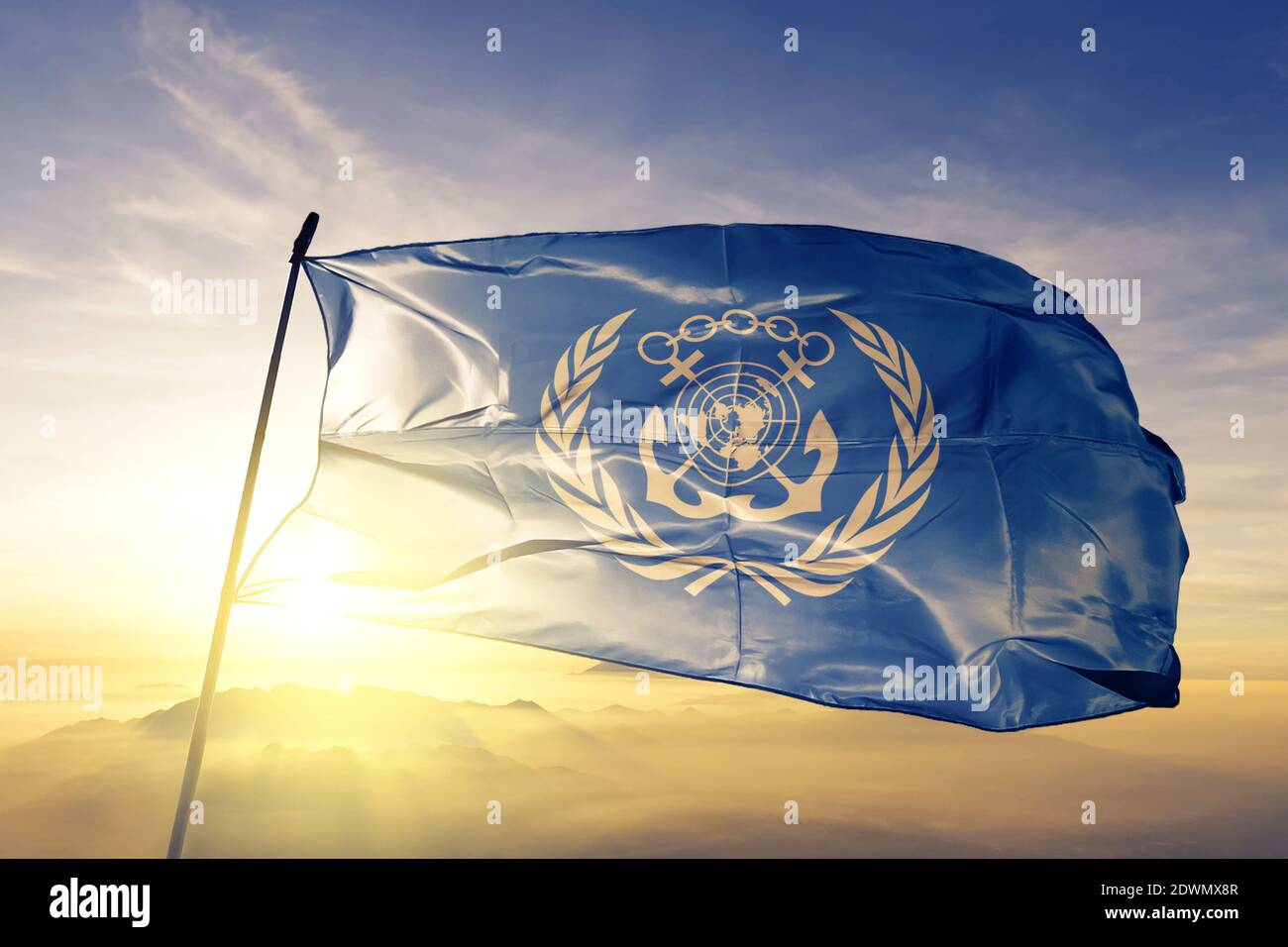 International Maritime Organization IMO flag waving on the top Stock ...