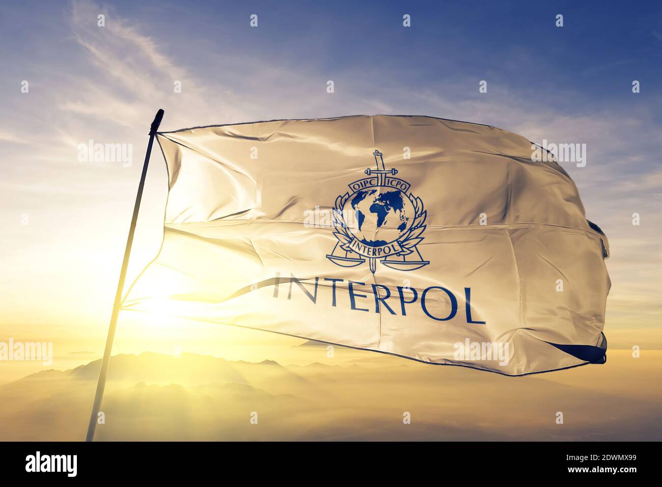 International Criminal Police Organization INTERPOL flag waving on the ...