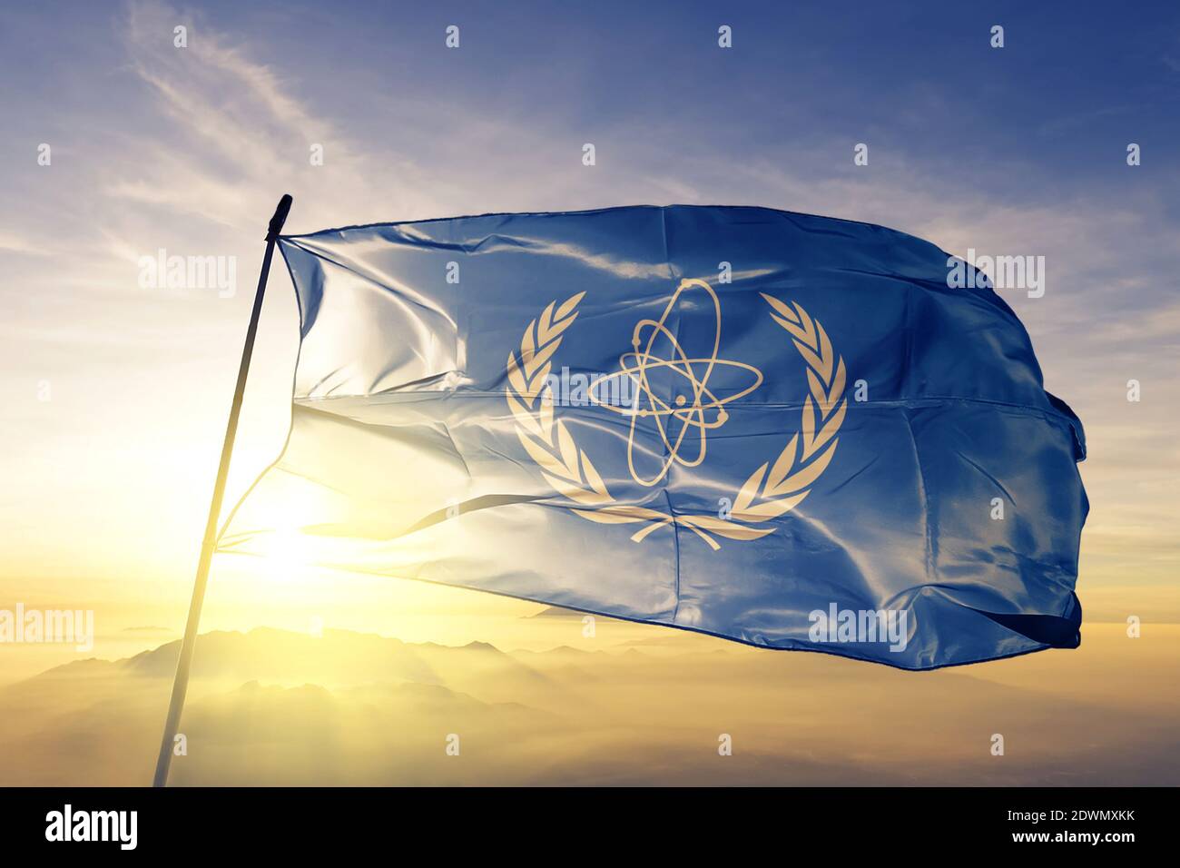 International Atomic Energy Agency IAEA flag waving on the top Stock ...