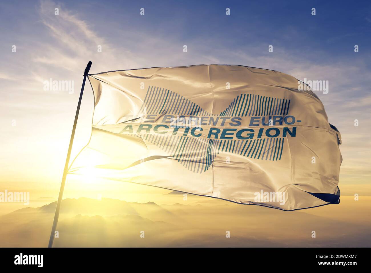 The Barents Euro-Arctic Region BEAR flag waving on the top Stock Photo ...