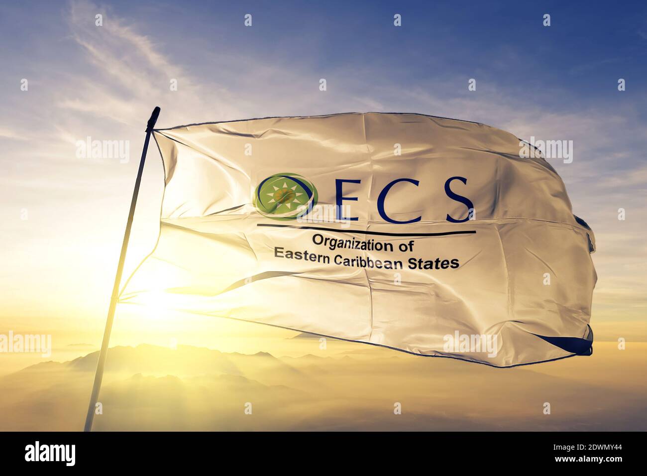 Organisation of Eastern Caribbean States OECS flag waving on the top ...