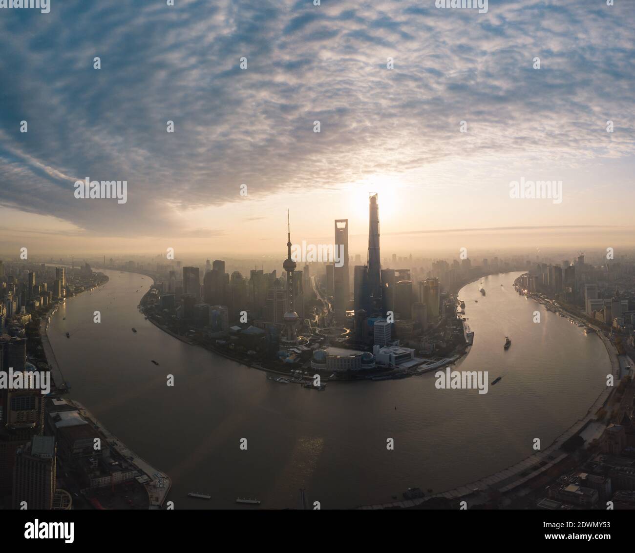 Aerial view of the panorama of Lujiazui, the financial district in ...