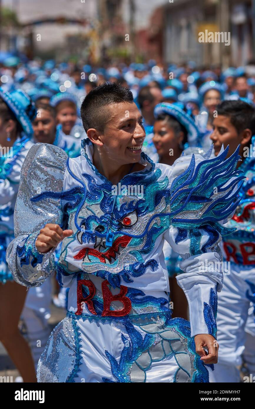 Caporal dance group performing at the annual Carnaval Andino con la ...