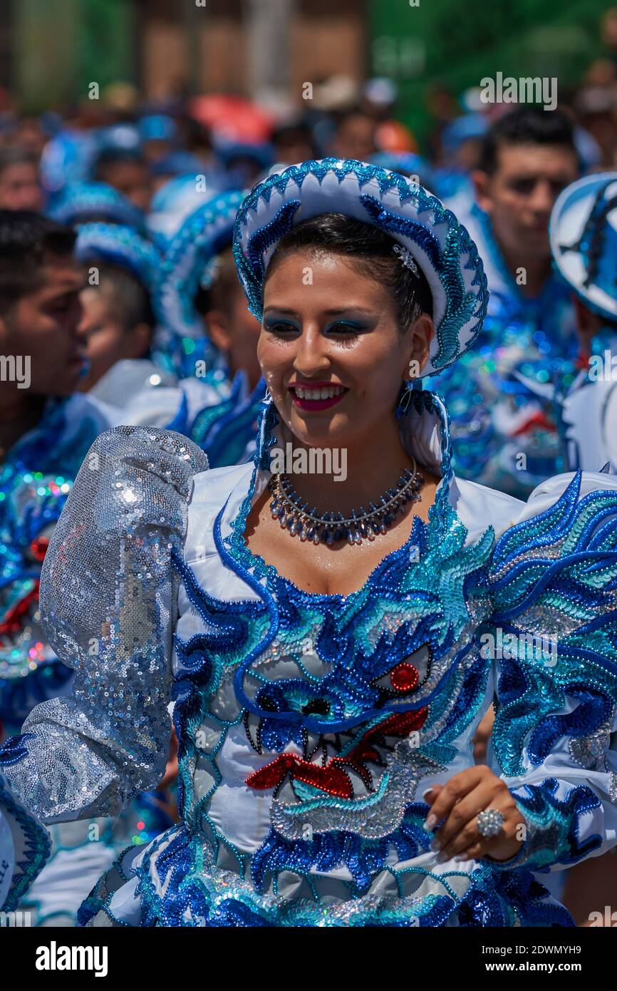 Caporal dance group performing at the annual Carnaval Andino con la ...