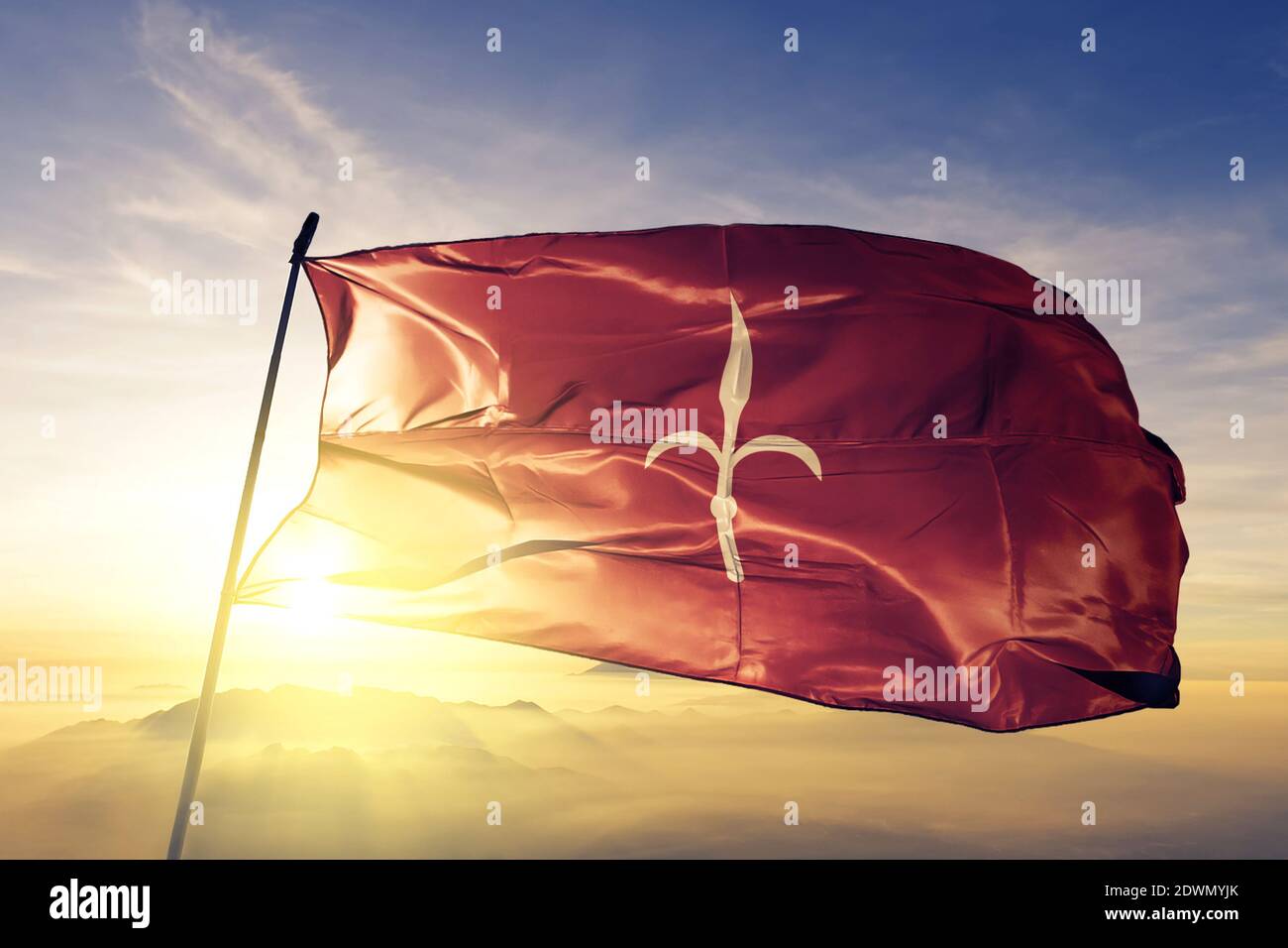 Free Territory of Trieste flag waving on the top sunrise mist fog Stock ...