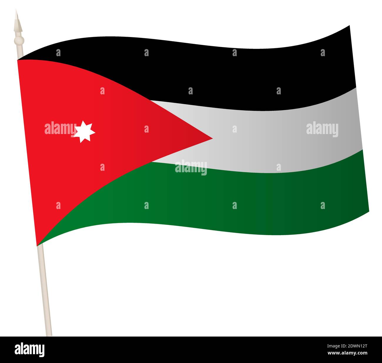 Vector Waving flag on a flagpole. The national flag of Jordan. Color ...