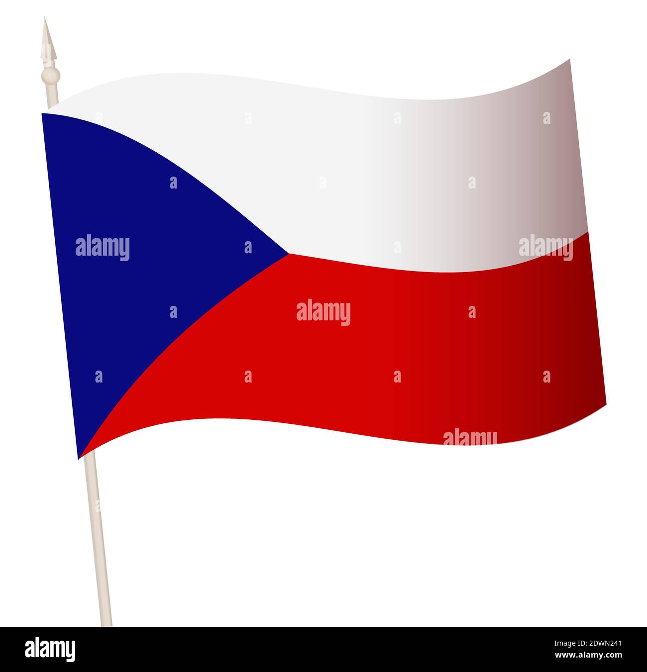 Vector Waving flag on a flagpole. The national flag of Czechia. Color ...