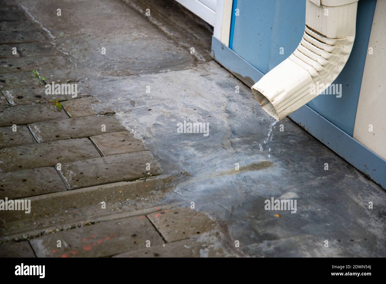 Rainwater Flows From the Roof of the Building Through a Drain. Removal ...