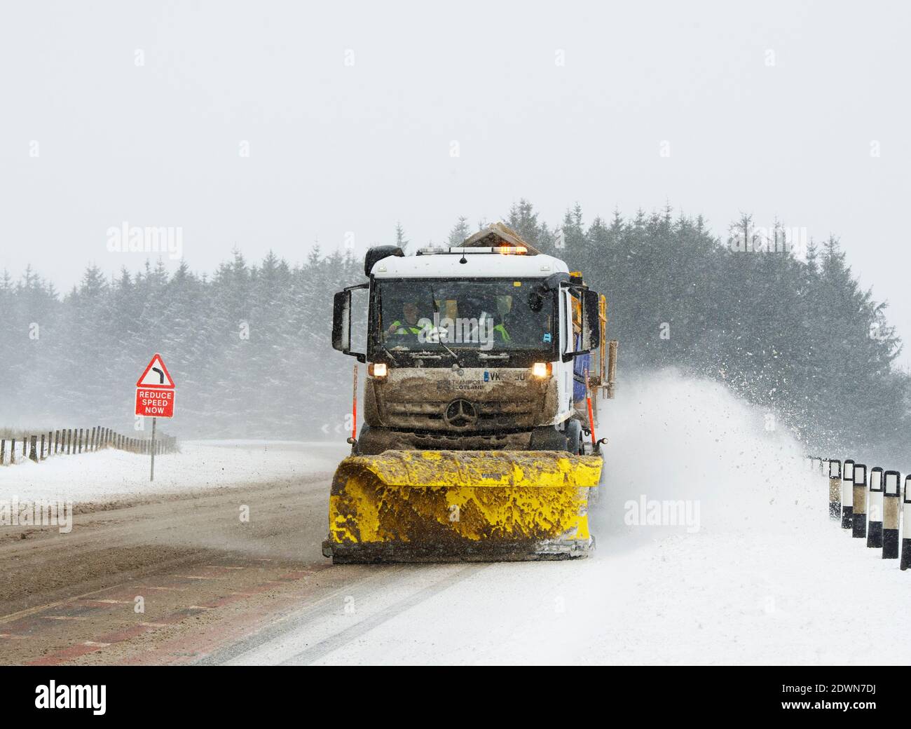 A snow plough clearing the A68 trunk road at Soutra hill in the ...