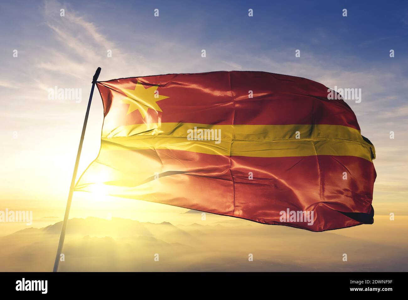 Toa Alta municipality of Puerto Rico flag waving on the top sunrise ...