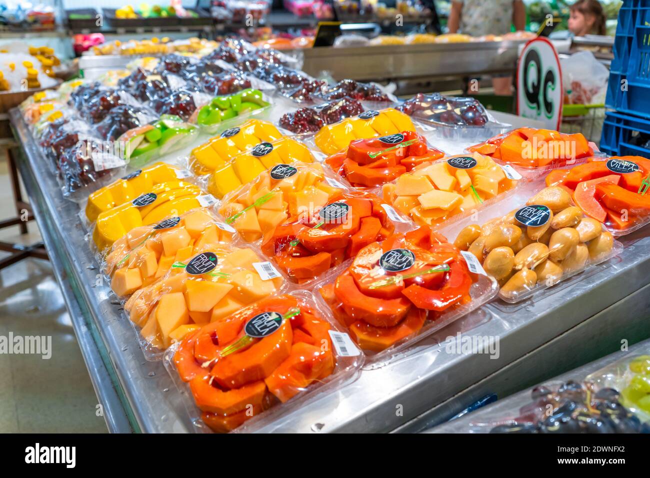 Fruit counters in the grocery section of the supermarket Stock Photo ...