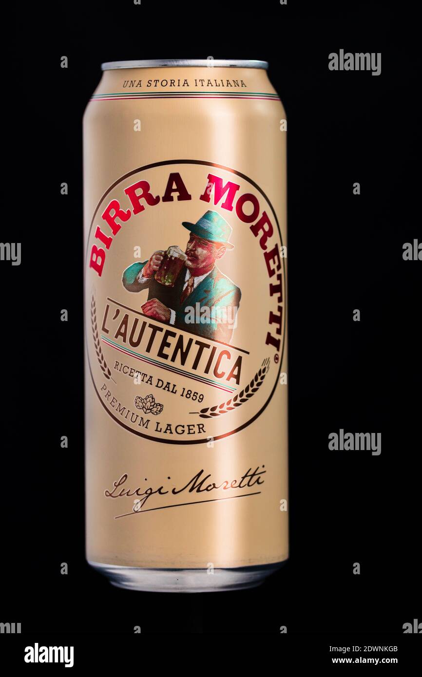 Birra Moretti, a premium lager beer produced by Italian brewing company ...
