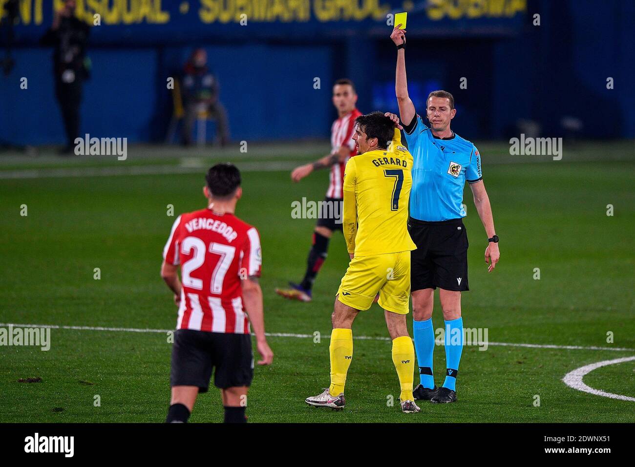 VALENCIA, SPAIN - DECEMBER 22: Gerard of Villarreal CF gets yellow card ...
