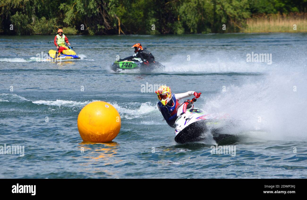 Two Jet Ski race competitors creating at lot of spray Stock Photo - Alamy