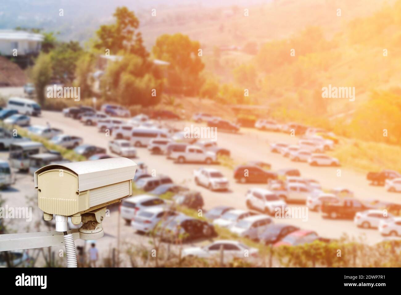 Closeup CCTV surveillance cameras in the outdoor parking lot Stock ...