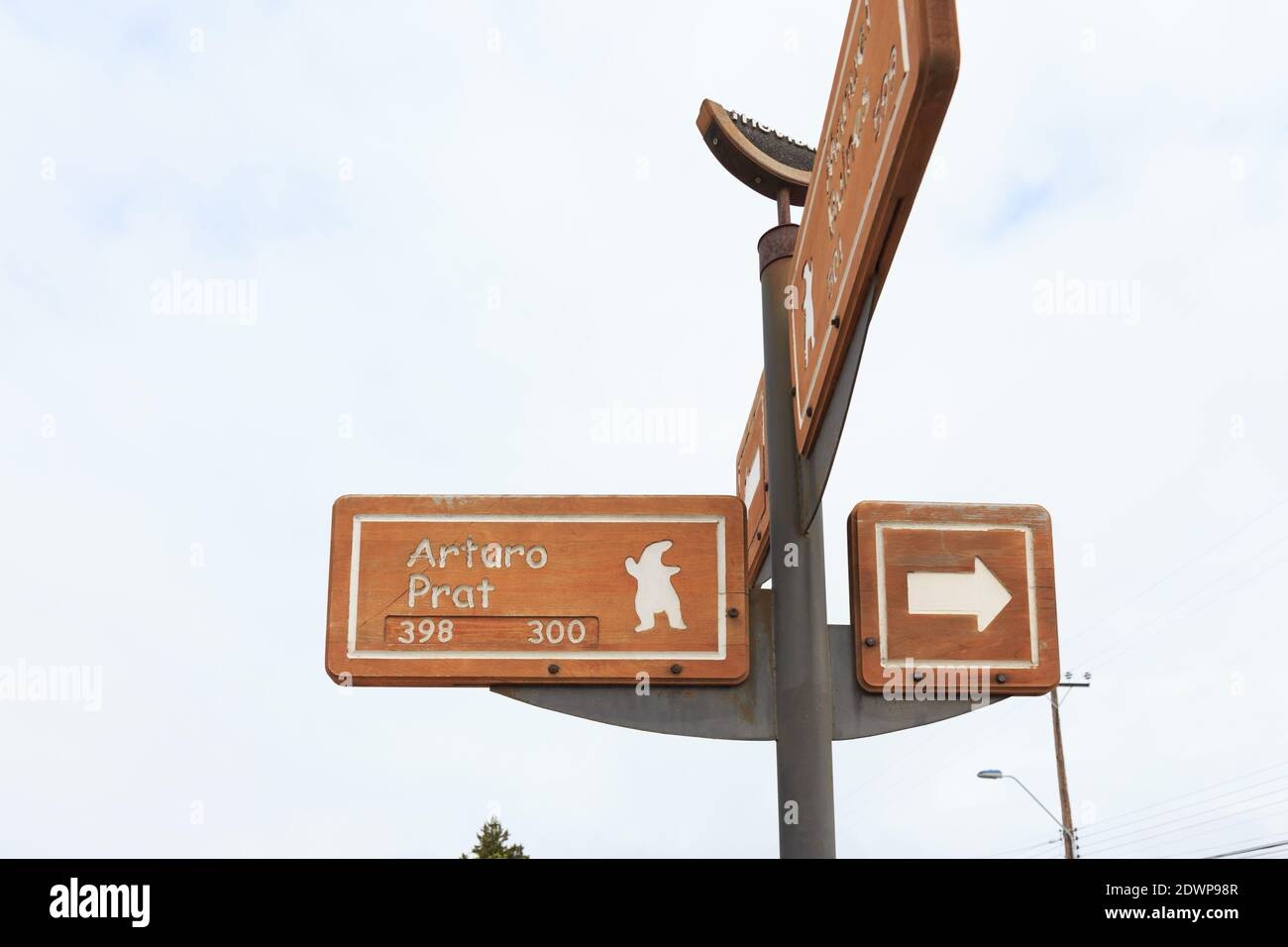 Street signs in the city of Puerto Natales, Patagonia, Chile Stock ...