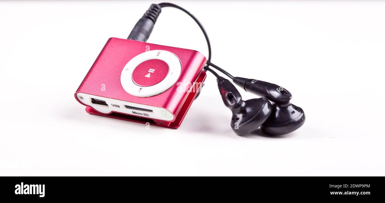 red mp3 player over white backround Stock Photo - Alamy