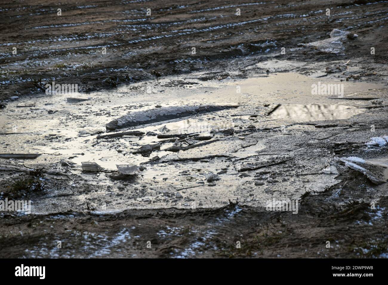 A wet mud puddle in a field after a rain Stock Photo - Alamy