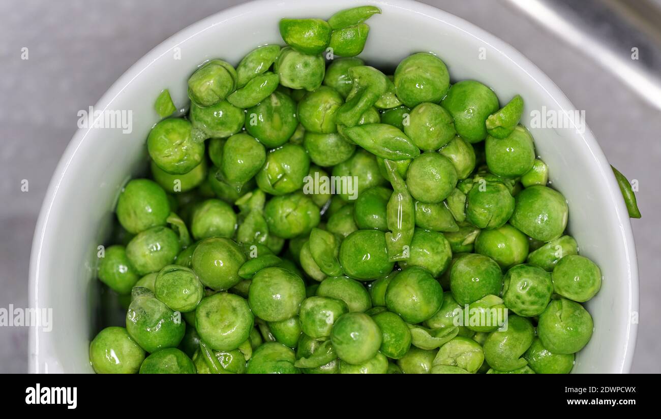 A top view of green pea beans in the bowl Stock Photo - Alamy
