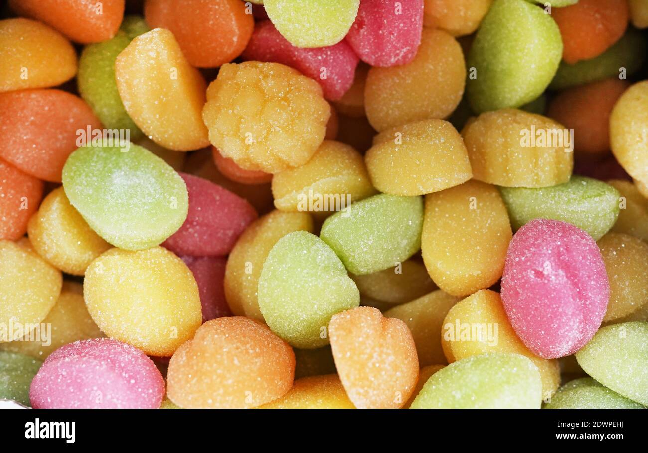 Macro photo artist of multi-colored marmalade jelly candy's. The ...