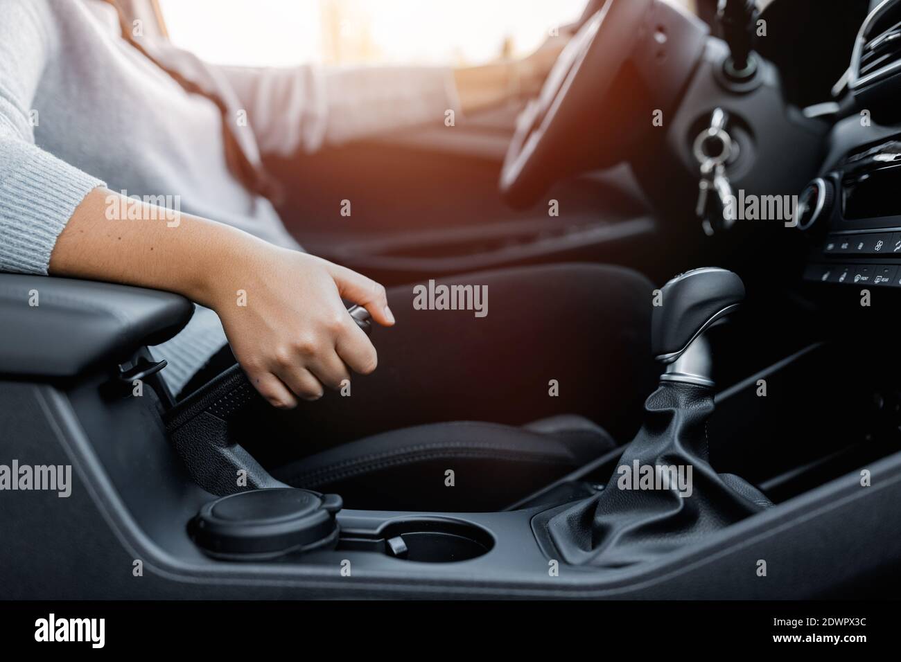 Driver and car concept. Cropped photo of no face female model Stock ...