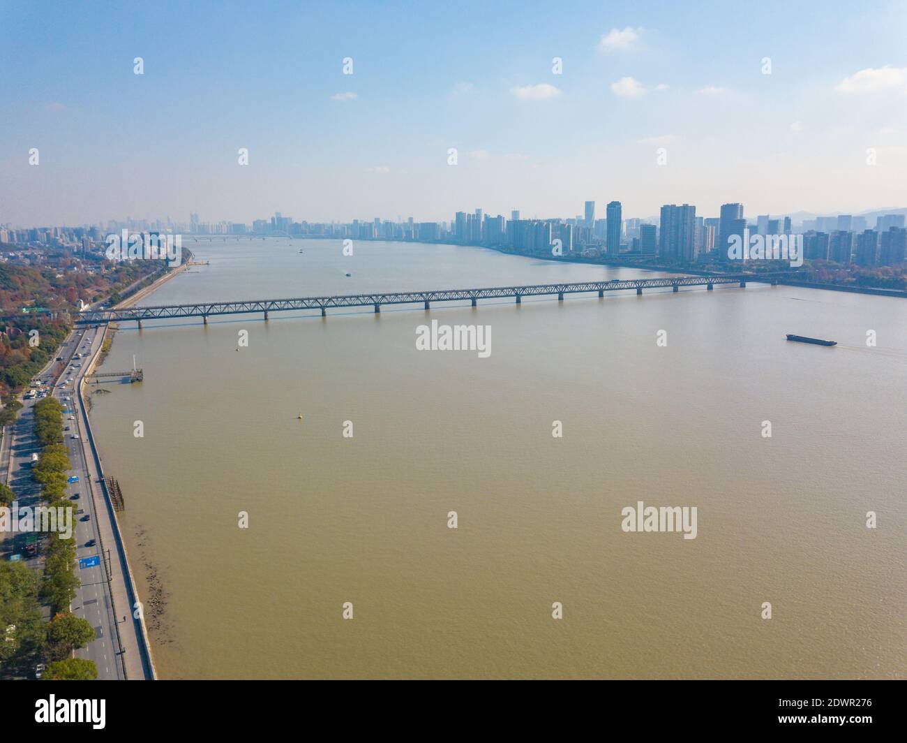 Aerial view of the Qiantang river bridge in Hangzhou, China Stock Photo ...