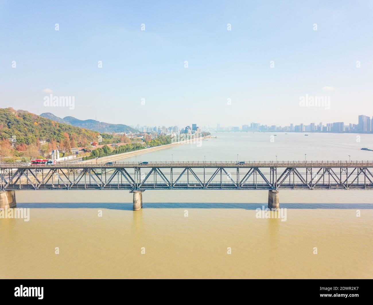 Aerial view of the Qiantang river bridge in Hangzhou, China Stock Photo ...
