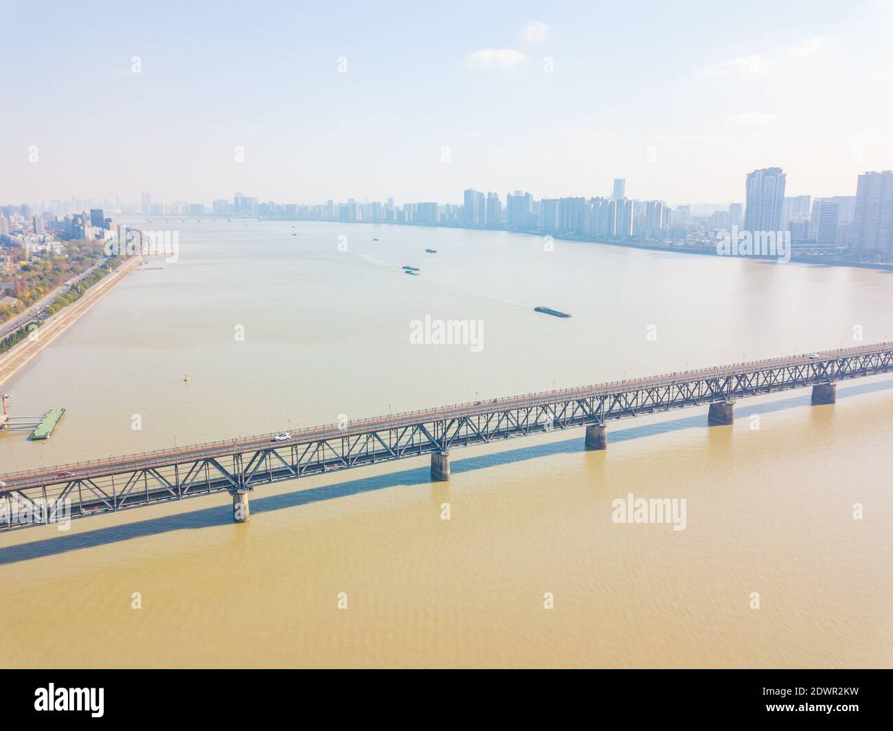 Aerial view of the Qiantang river bridge in Hangzhou, China Stock Photo ...