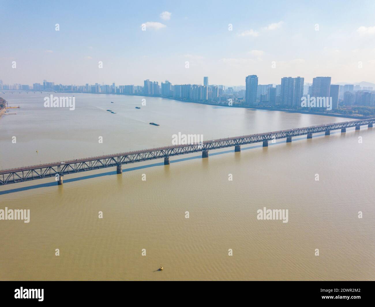 Aerial view of the Qiantang river bridge in Hangzhou, China Stock Photo ...