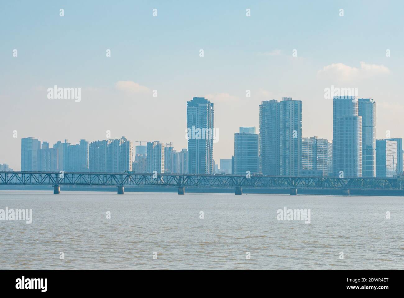 Qiantang river bridge and the skyline in Hangzhou, China Stock Photo ...