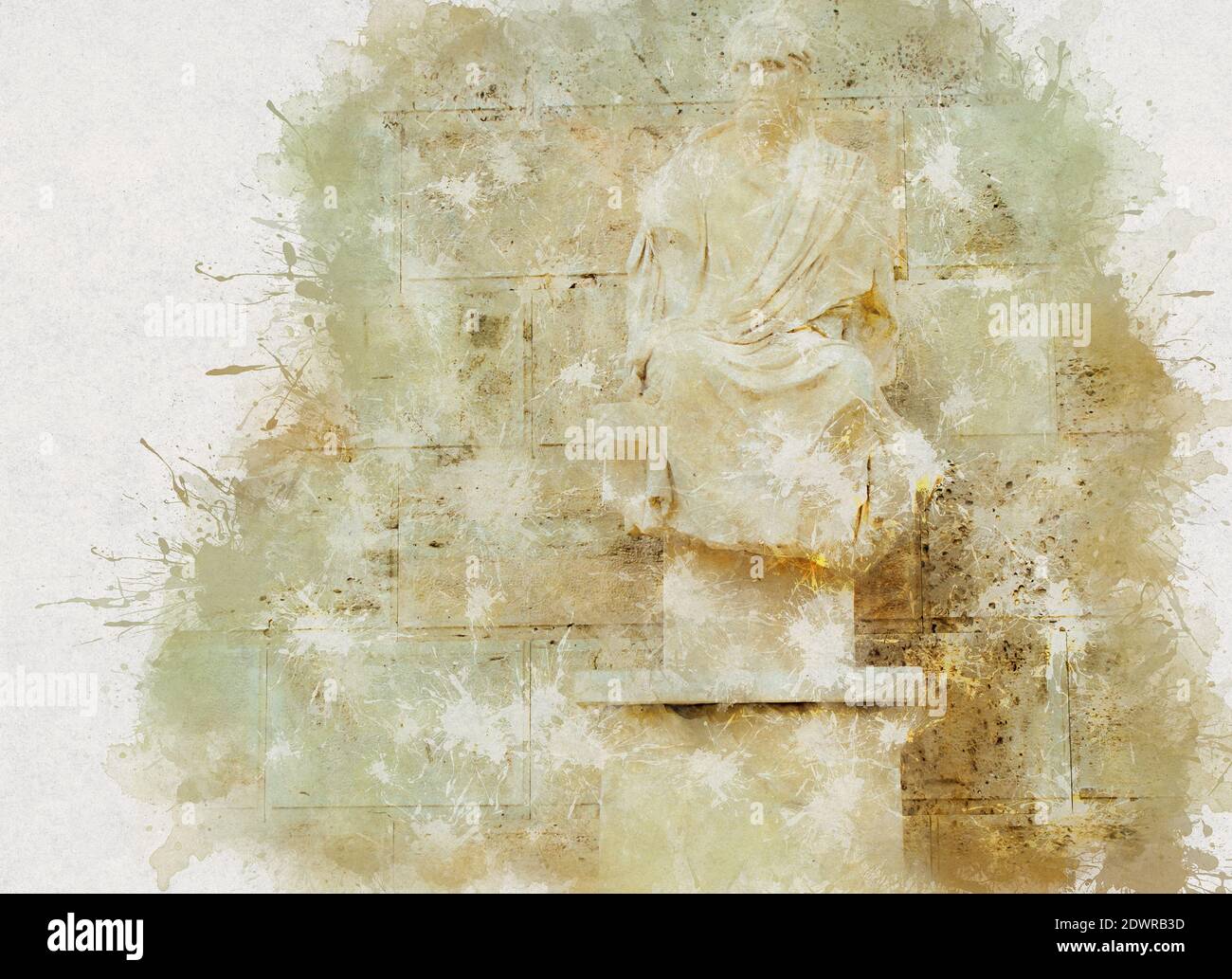 Watercolor illustrations of a magnificent landscape on old paper ...