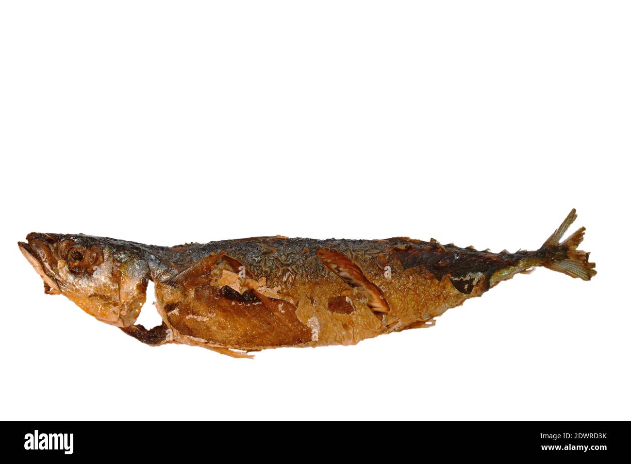 deep fried saba fish or mackerel with soy sauce on white background ...