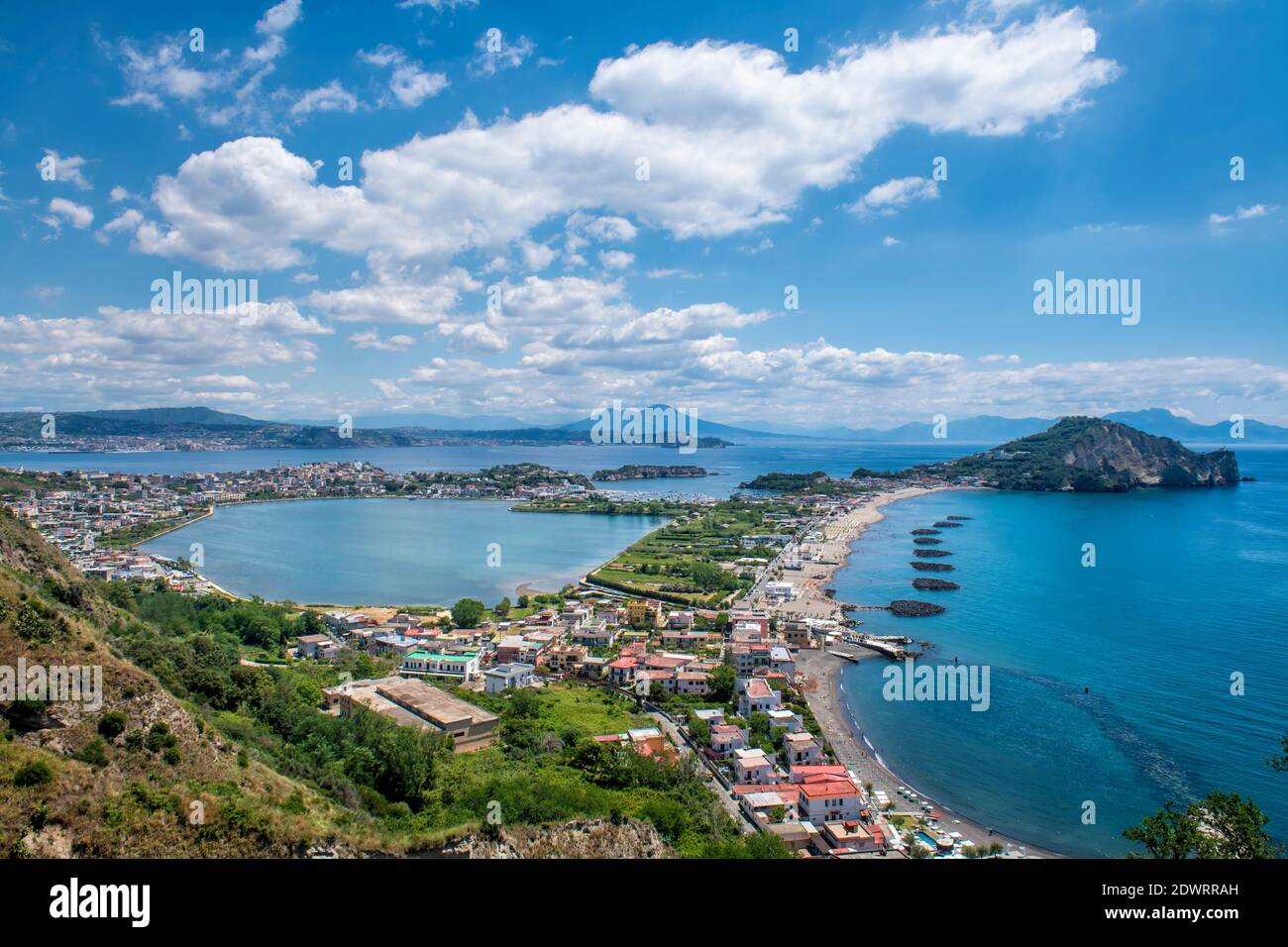 Aerial view Bacoli, an ancient Roman town situated north of Naples in ...