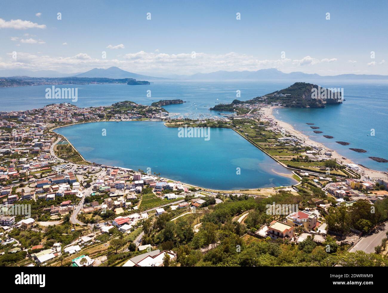 Aerial view Bacoli, an ancient Roman town situated north of Naples in ...